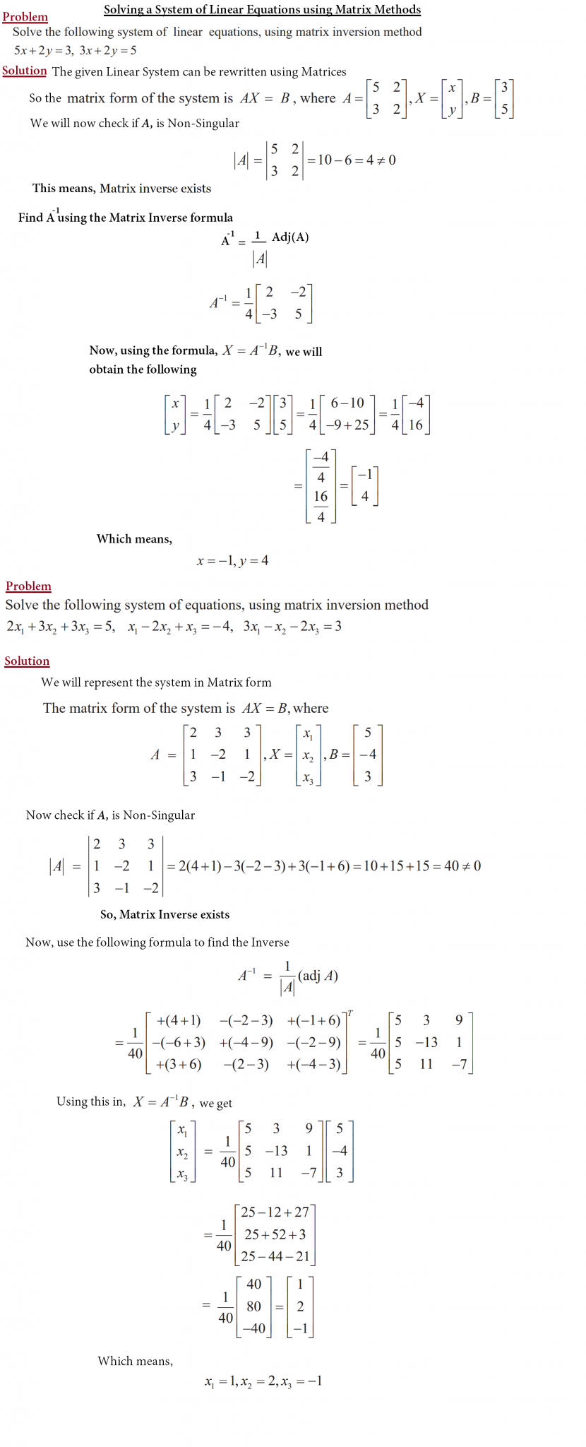 Solving Linear System using Matrix Methods – International Math Education