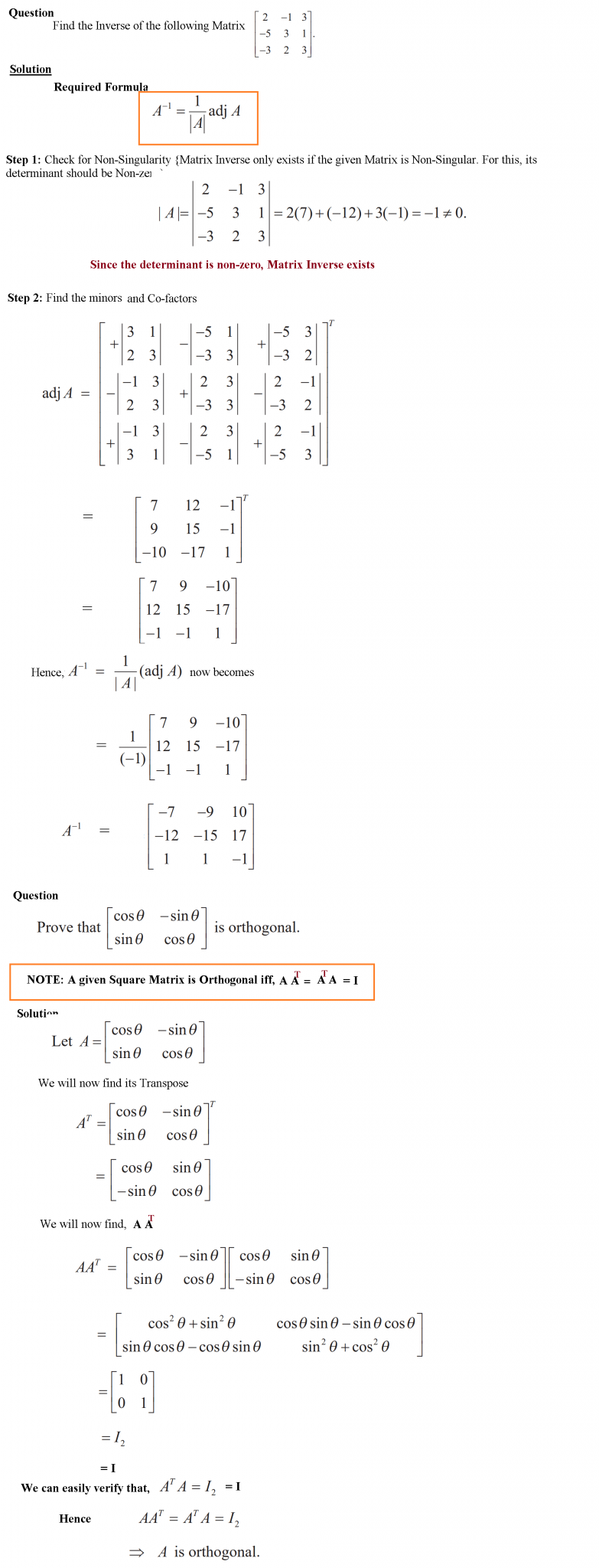 Inverse of 3×3 Matrix – International Math Education