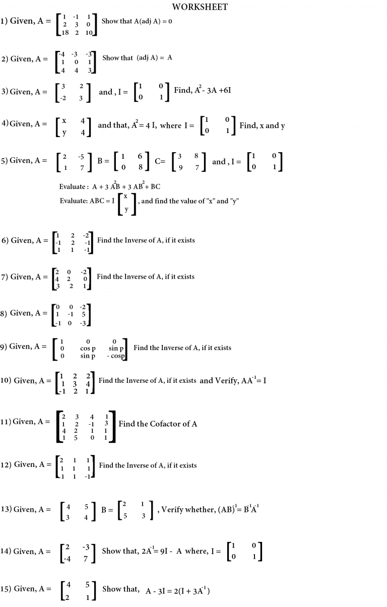 Matrix WORKSHEET – International Math Education