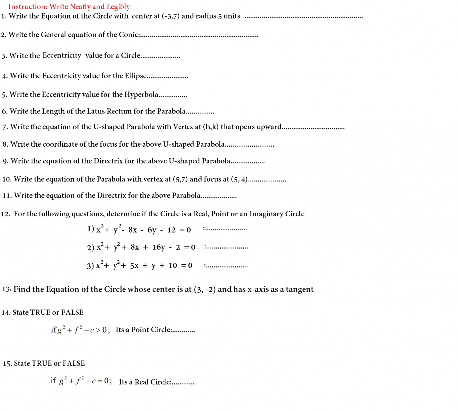 SNAP-TEST-CONICS – International Math Education